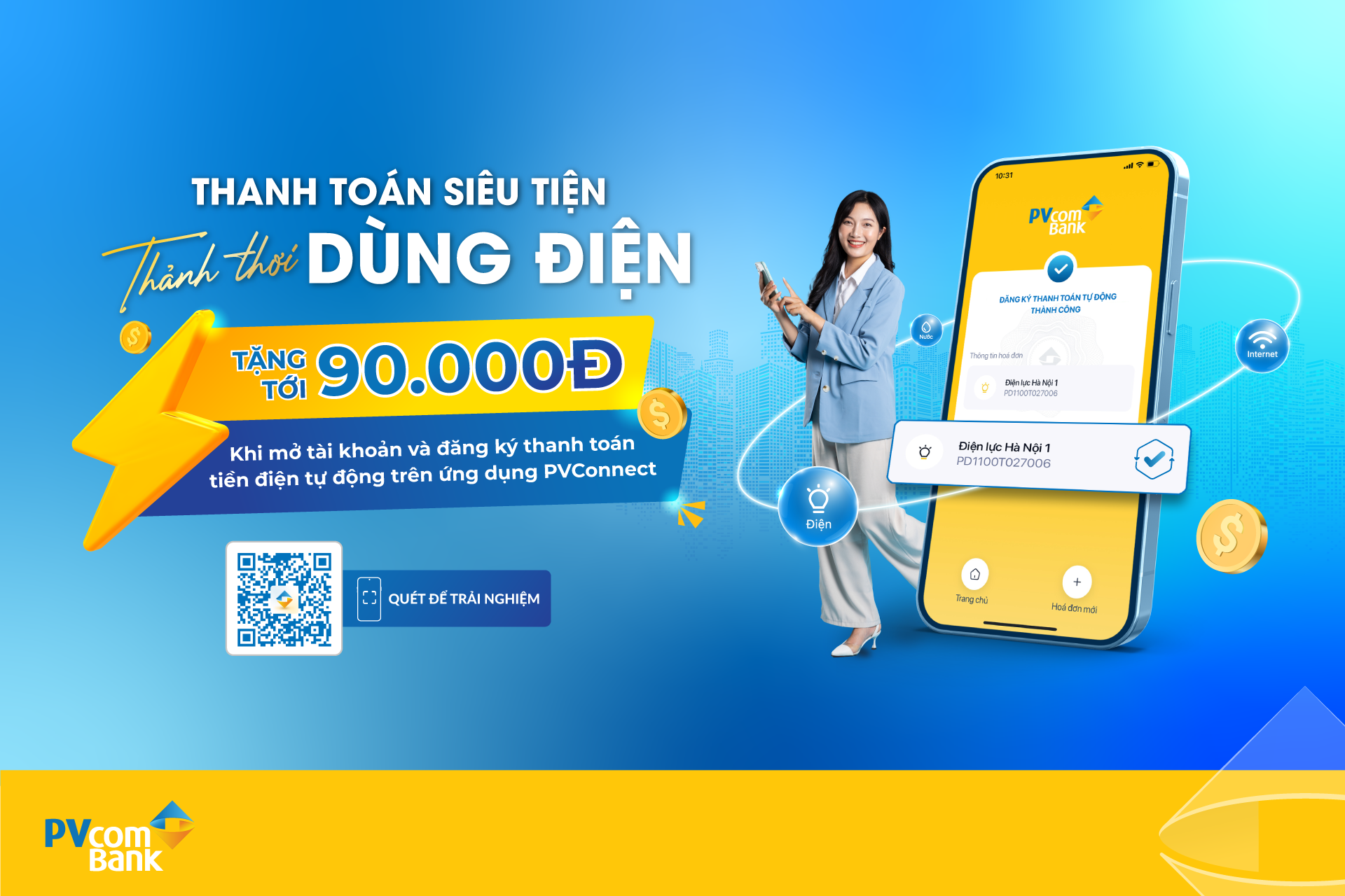 PVcomBank ưu đãi cho khách hàng EVNHANOI thanh toán tiền điện tự động ...